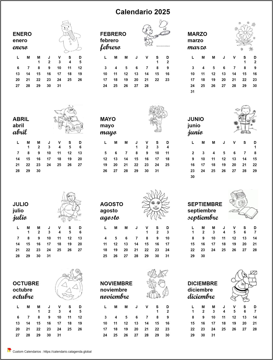 Calendario 2205 anual de la escuela maternal y primaria